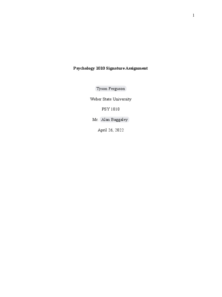 Psychology 1010 Signature Assignment | PDF | Rapid Eye Movement Sleep | Cognitive Psychology