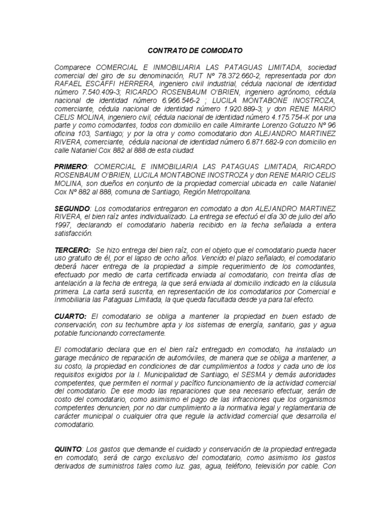 Contrato de Comodato | PDF | Propiedad