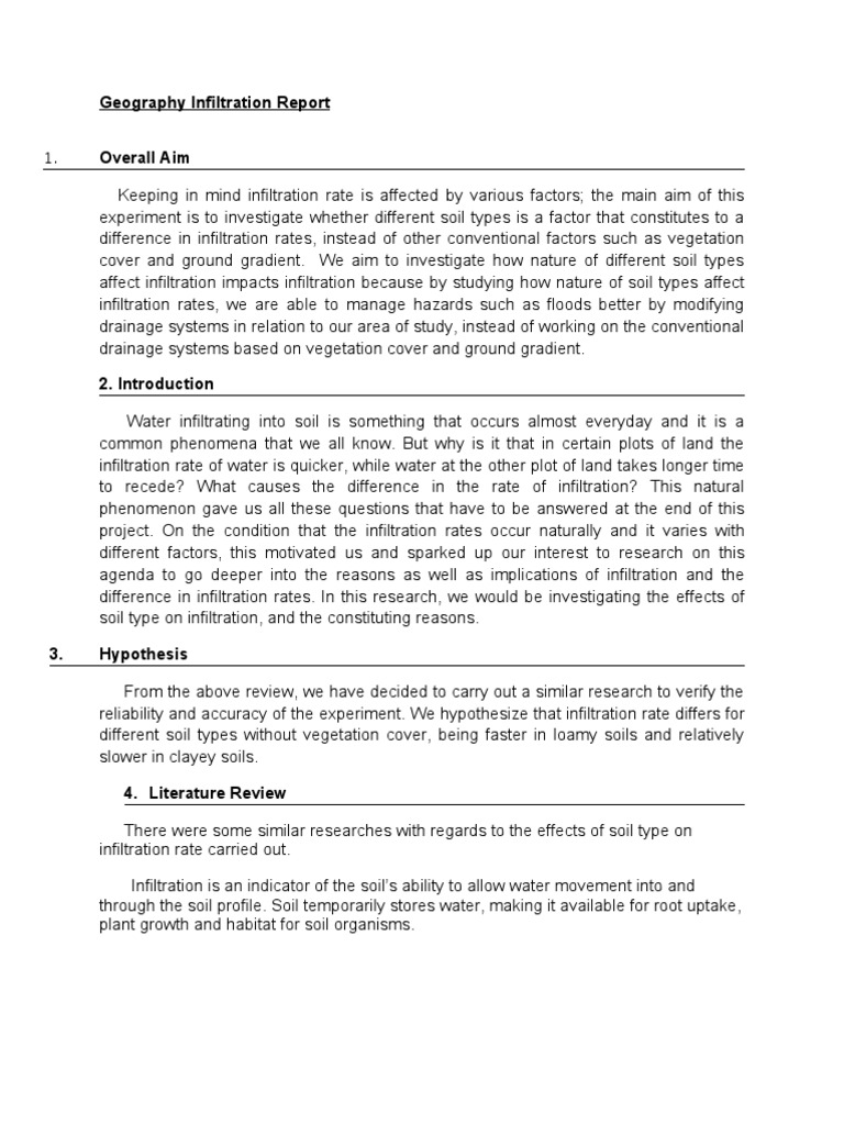 Geography Infiltration Report | PDF | Soil | Experiment