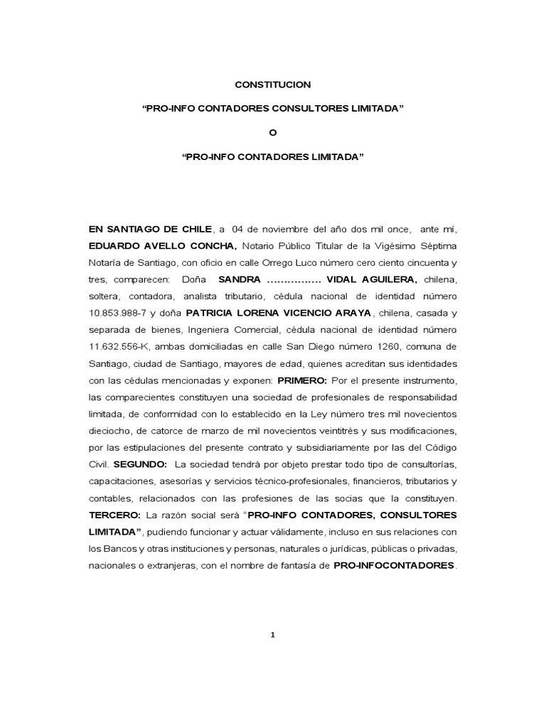 Constitucion de Sociedad Pro-Info | PDF | Bancos | Cheque