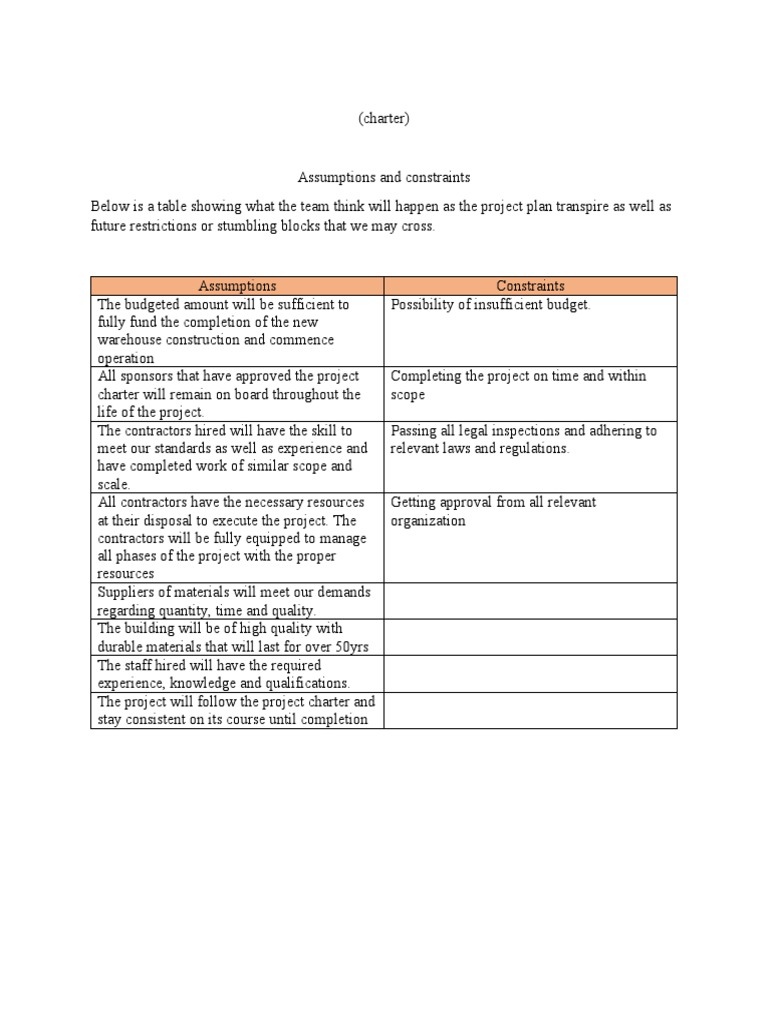 Project Management (Assumptions and Constraints) | PDF | Economies ...