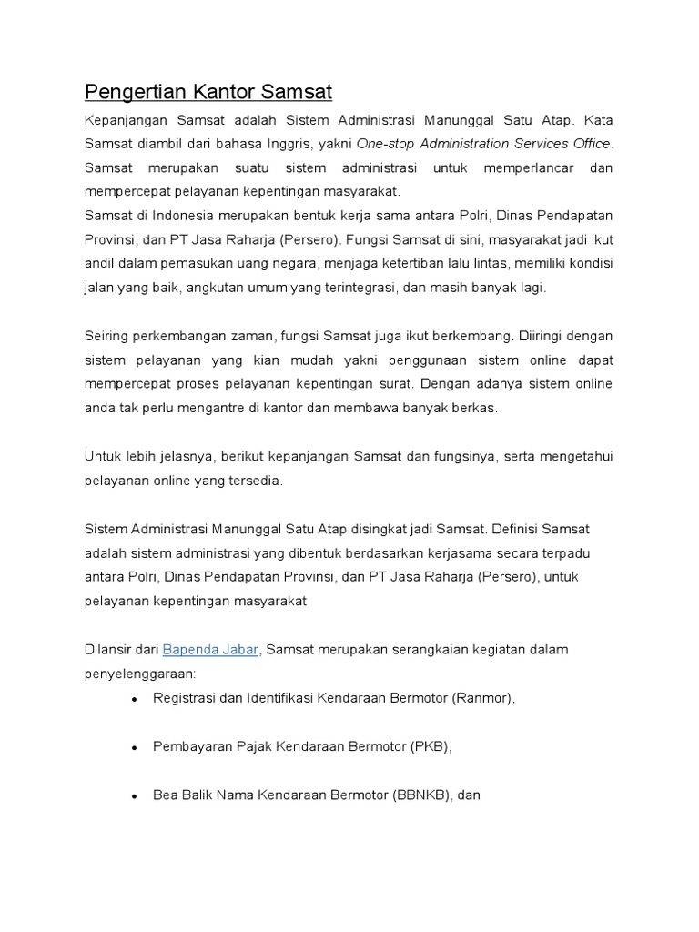 Pengertian Kantor Samsat | PDF