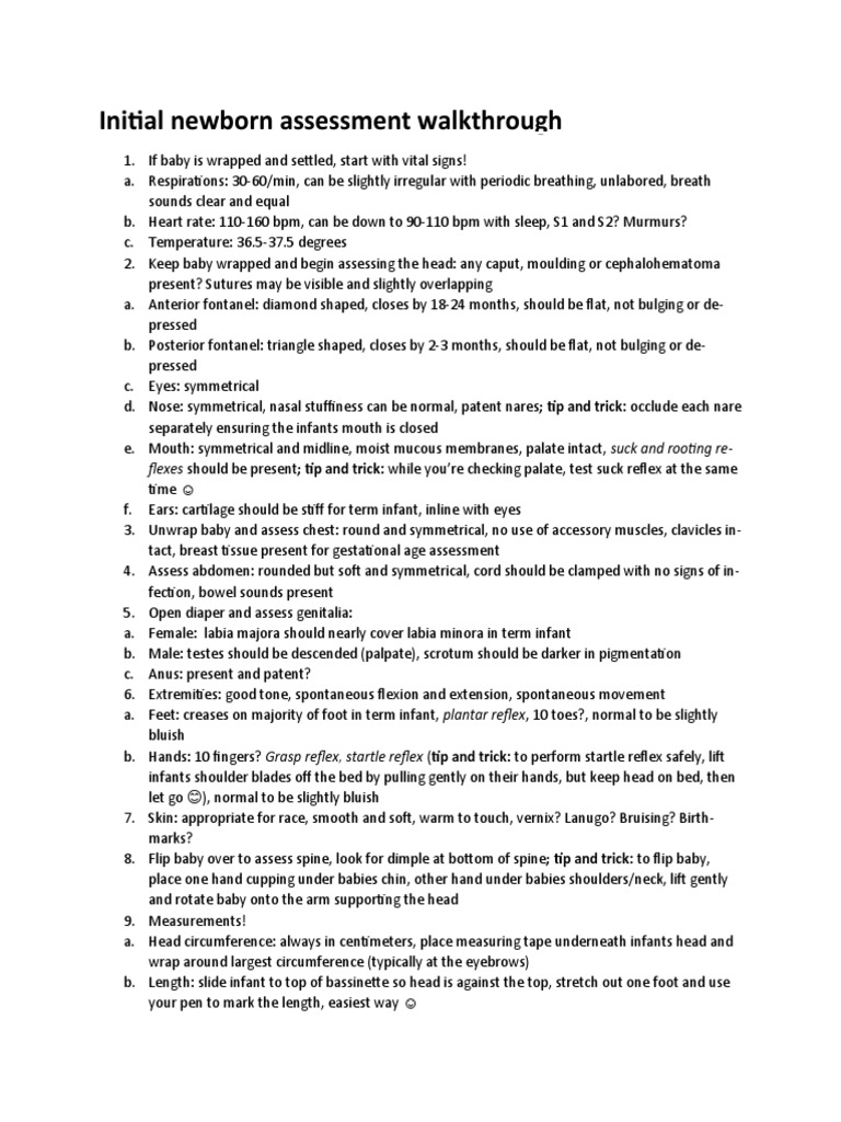 Initial Newborn Assessment Walkthrough PDF Labia Foot