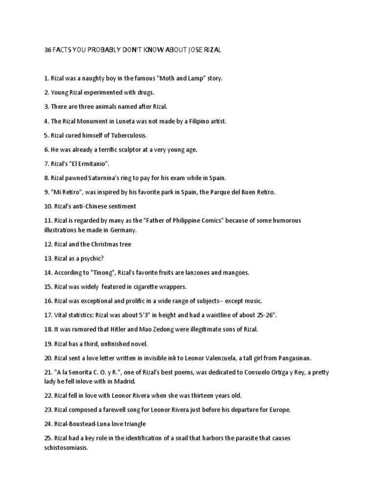 36 Little Known Facts About Jose Rizal | PDF