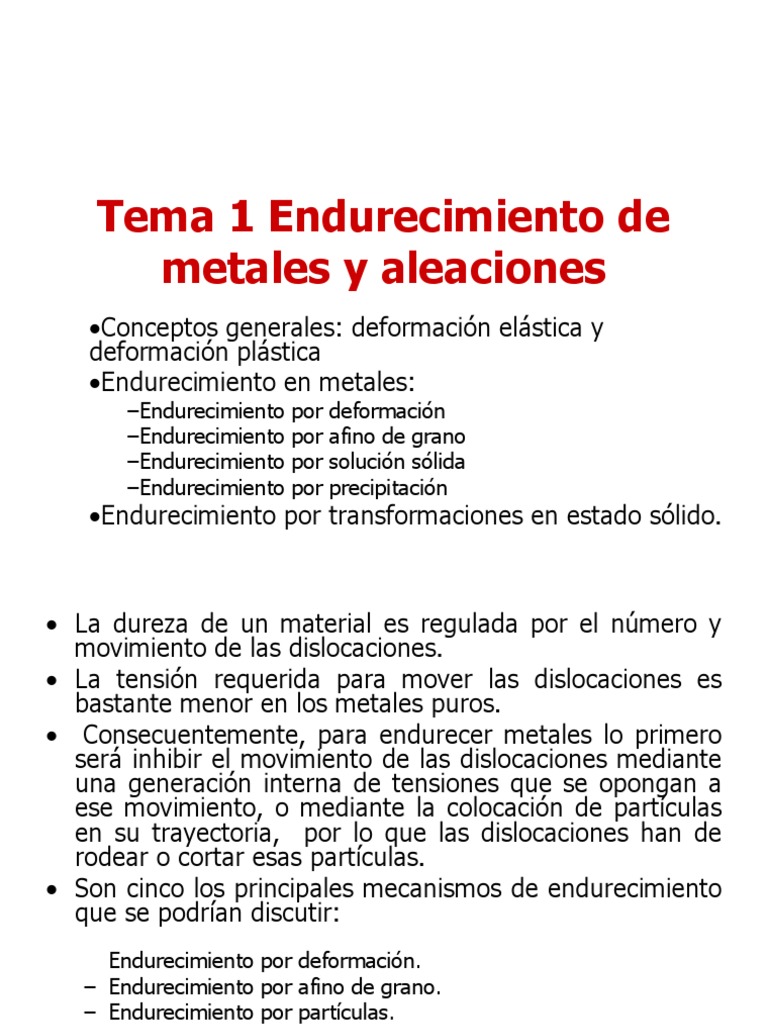 Tema 1 Endurecimiento de Metales y Aleaciones | Descargar gratis PDF ...