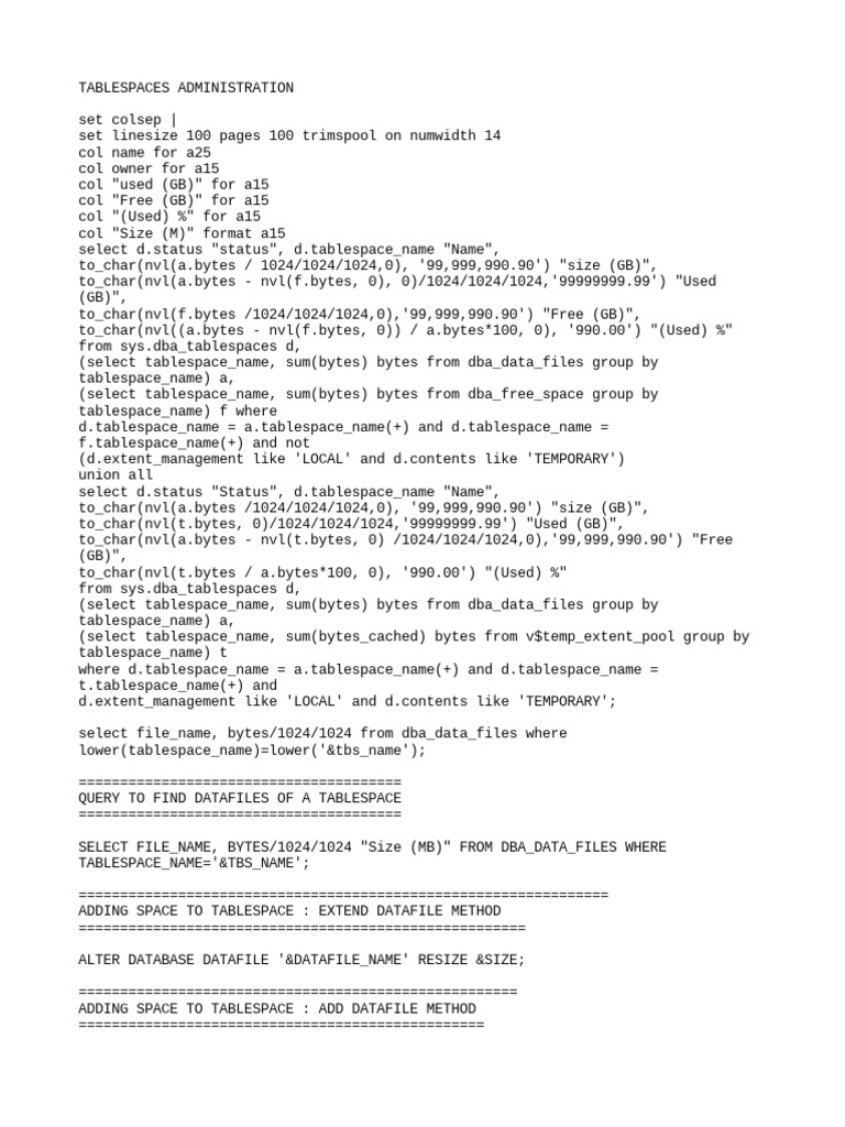 Tablespaces Admin | PDF | Computer Engineering | Data Management Software