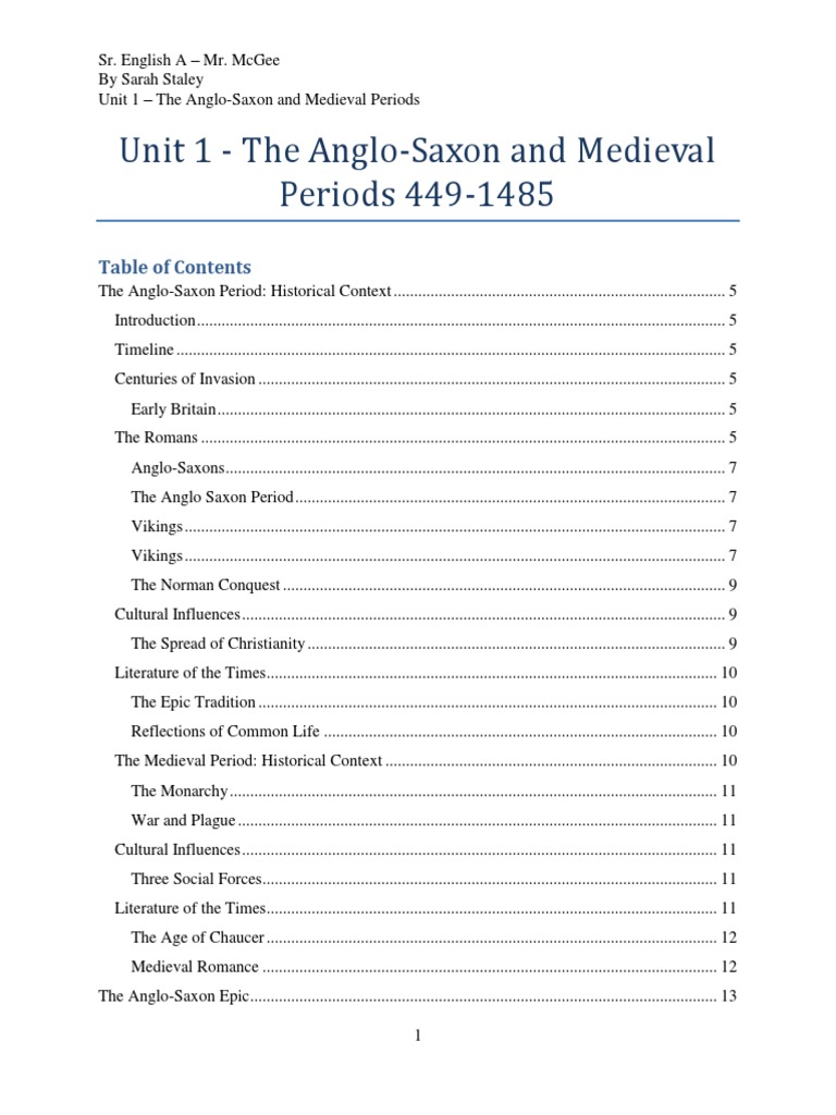 Unit 1 - Anglo Saxon Epic | PDF | Beowulf | Anglo Saxons