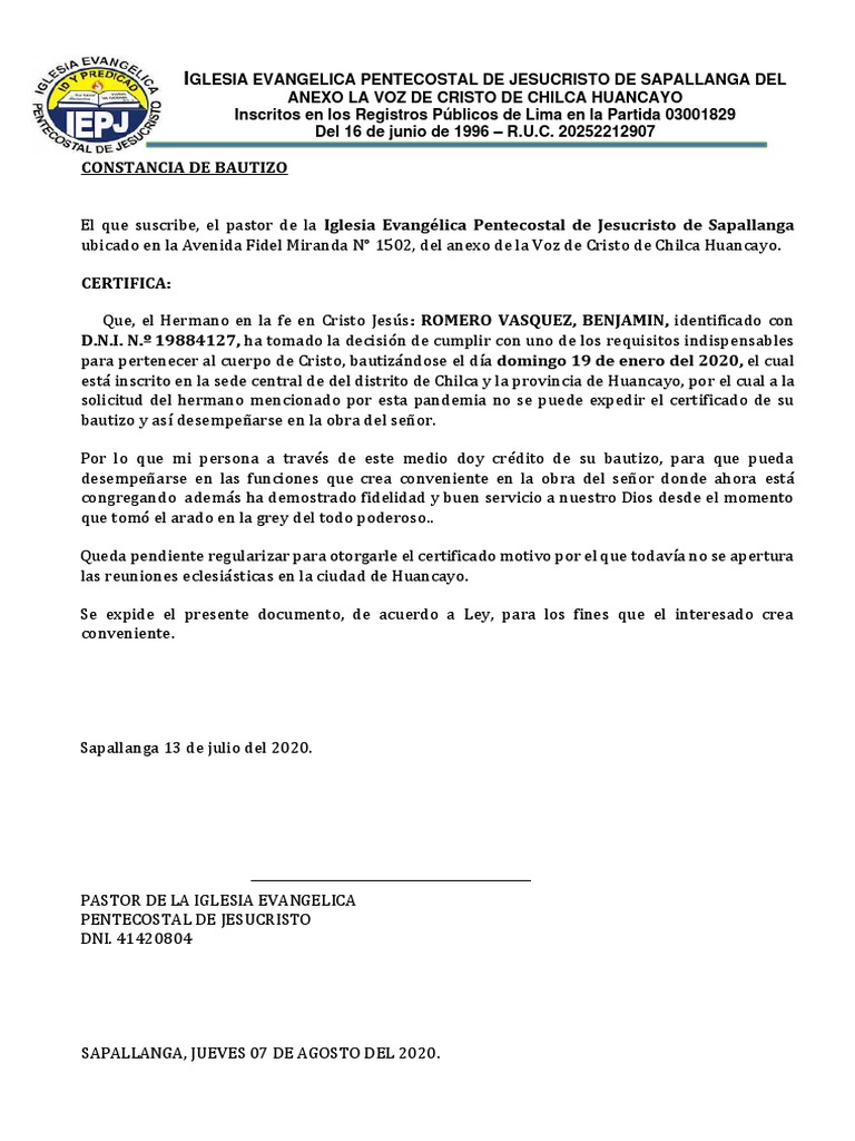 Iepj Cosntancia y Oficios | PDF | Libertad de religión | Evangélico