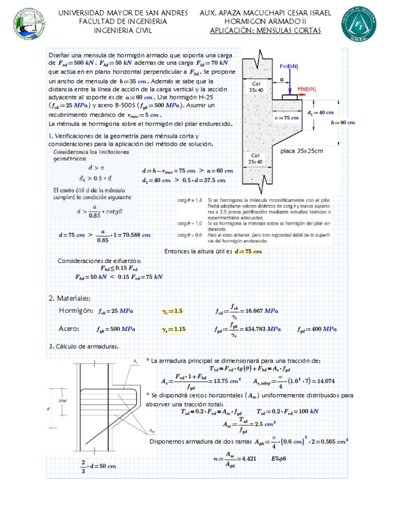 Ejemplos Diseño de Mensula Parte 2 | PDF | Hormigón | Mecánica