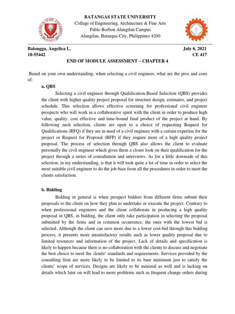 CE 417: QBS vs Bidding Analysis | PDF | Request For Proposal | Consultant