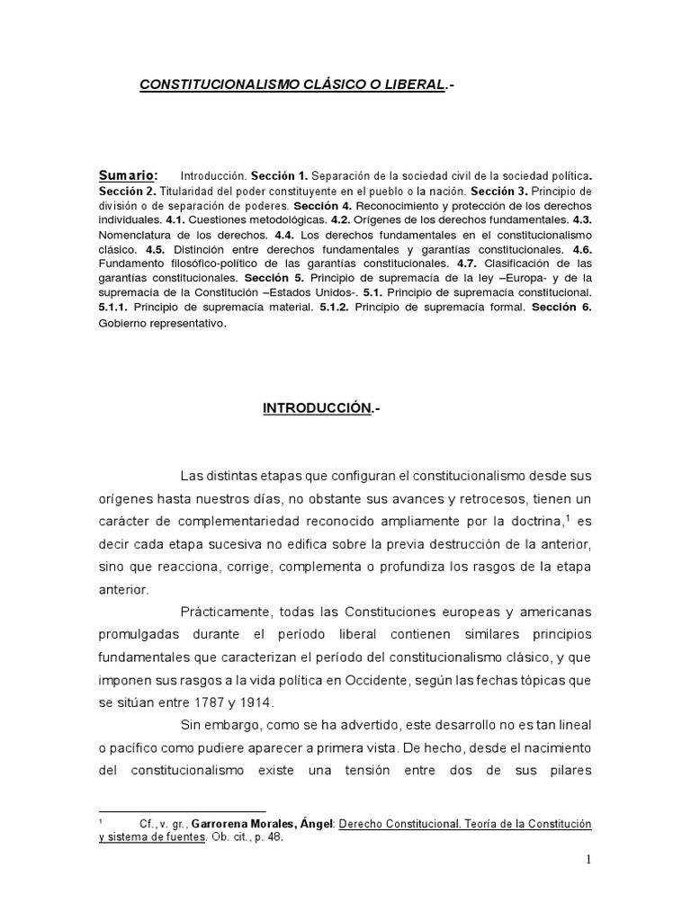 Constitucionalismo Clásico O Liberal Pdf Derechos Constitución