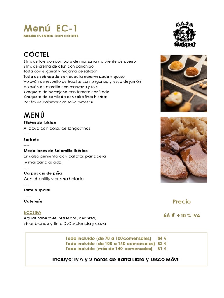 Menú de Cóctel para Bodas en Pazo | PDF | Comida y bebida | Preparación ...