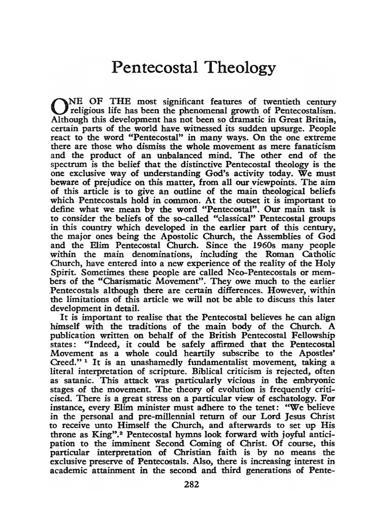 Pentecostal Theology | PDF | Pentecostalism | Baptism With The Holy Spirit