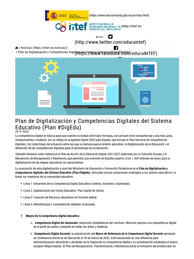 Plan de Digitalización y Competencias Digitales Del Sistema Educativo ...
