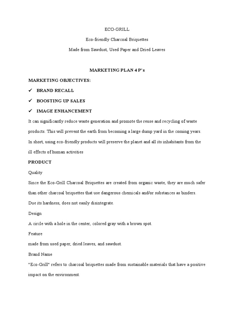 Eco Grill Marketing Plan 4 Ps Final | Download Free PDF | Charcoal | Marketing