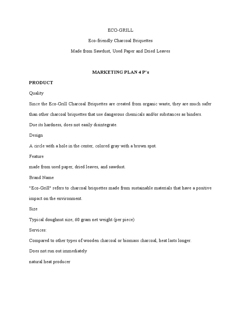Eco Grill Marketing Plan 4 Ps | PDF | Charcoal | Marketing
