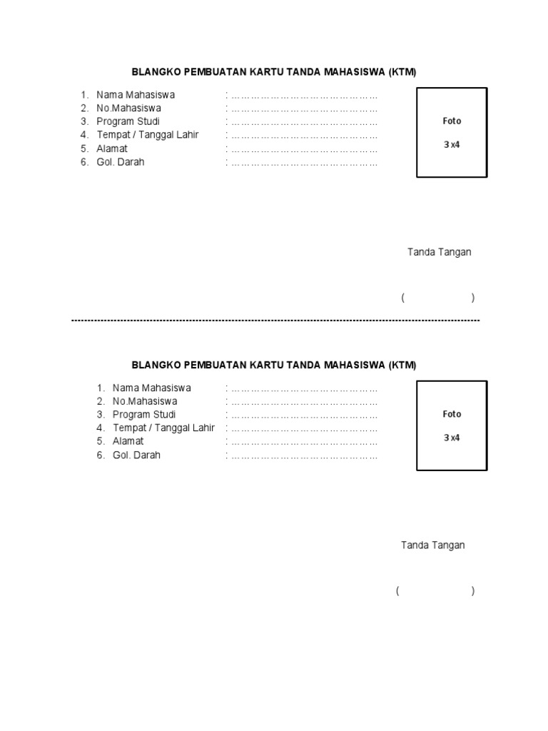 Blangko Pembuatan Kartu Tanda Mahasiswa | PDF