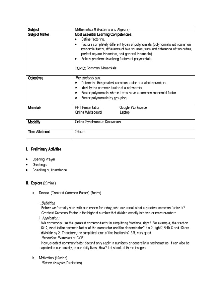 Common Monomial Factoring | PDF | Factorization | Polynomial