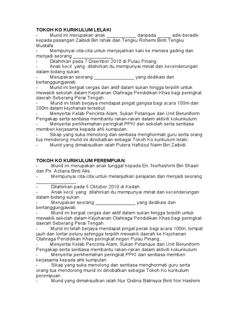 Teks Tokoh Kokurikulum | PDF