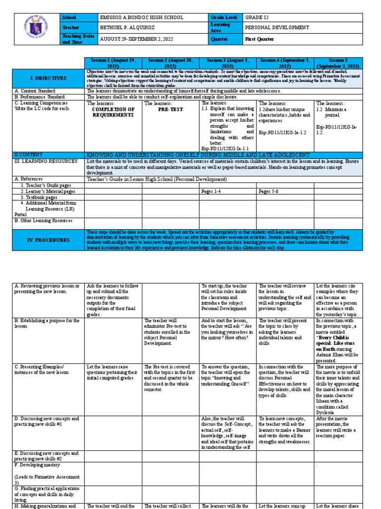 Perdev-Dll-Aug. 29-Sept 2, 2022 | PDF | Learning | Teachers