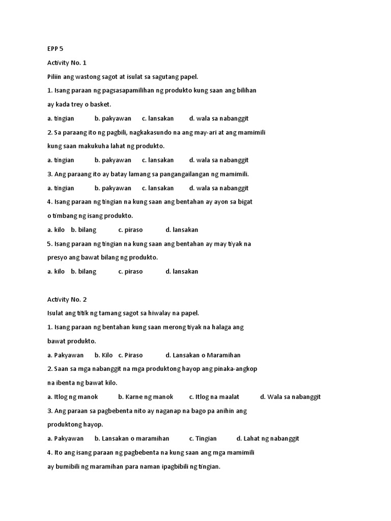 EPP 5 Activity | PDF