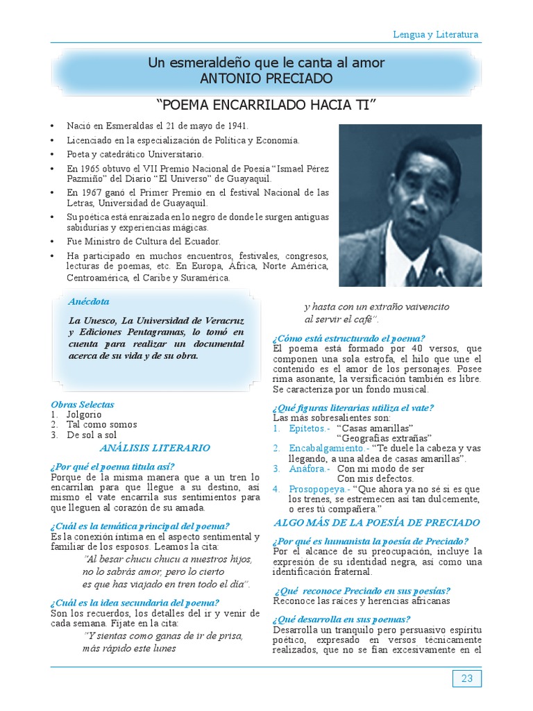 Análisis Literario Antonio Preciado "Poema Encarrilado Hacia Ti" | PDF ...