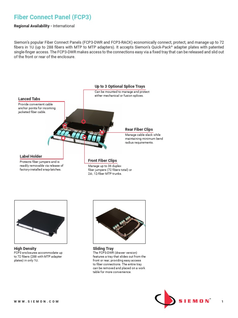 Siemon-Fcp3 Fiber Connect Panel Spec-Sheet | PDF | Optical Fiber | Equipment