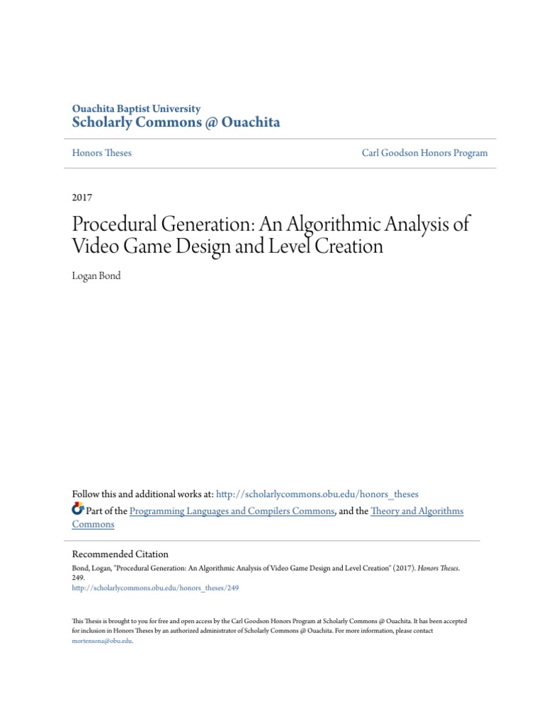 2017 - Procedural Generation and Algorithmic Analysis of Video Game Desi | Download Free PDF ...