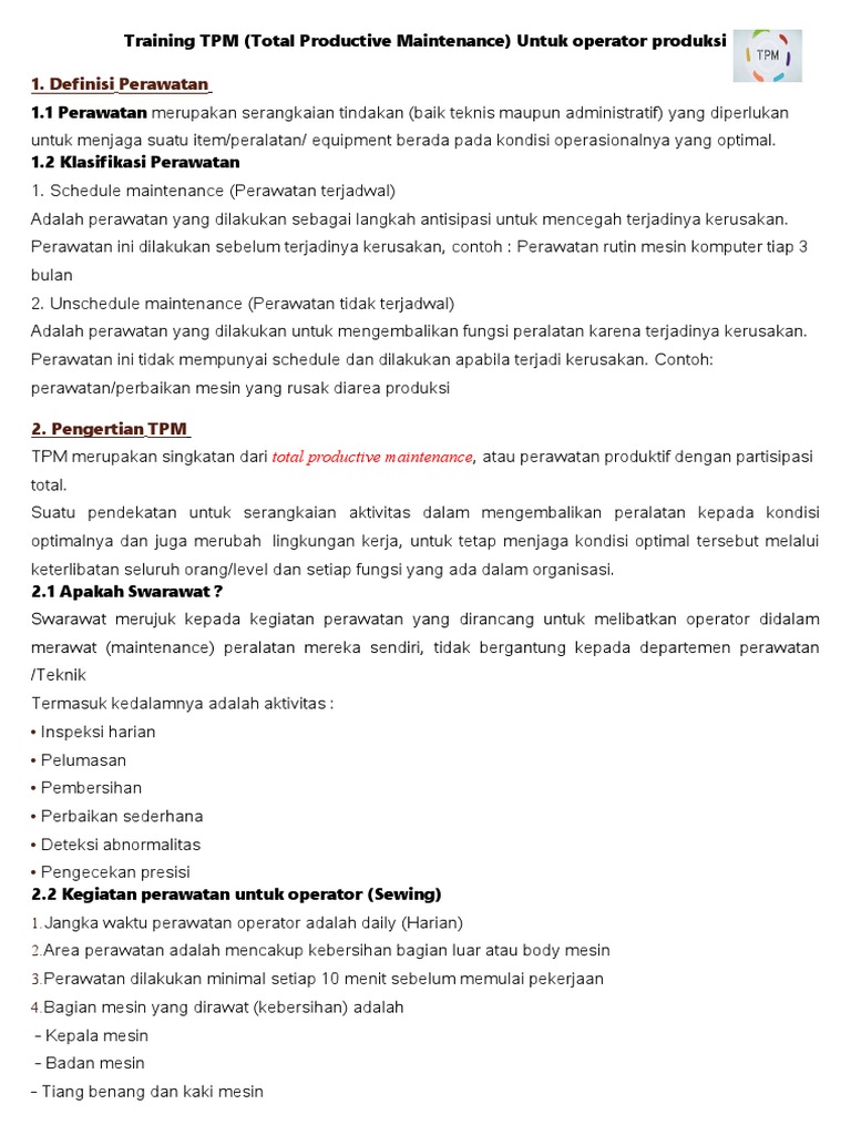 Materi Trining Operator TPM Bulan Oktober 2022 | PDF