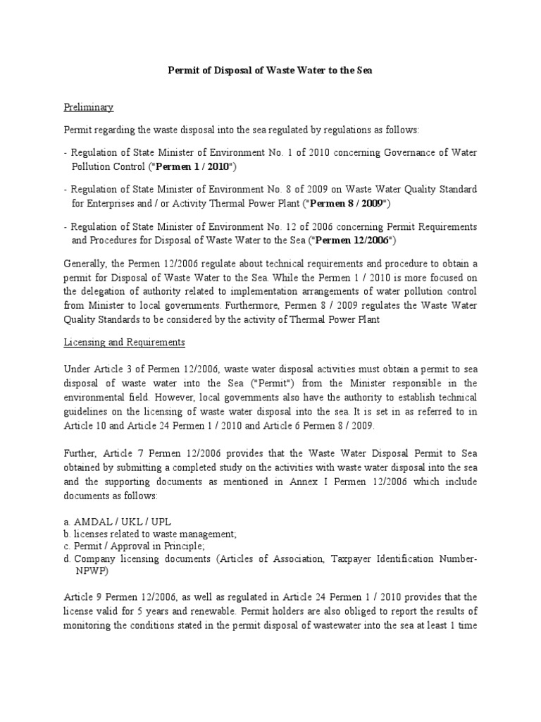 Waste Water Disposal Permit Guidelines | PDF | Waste Management ...