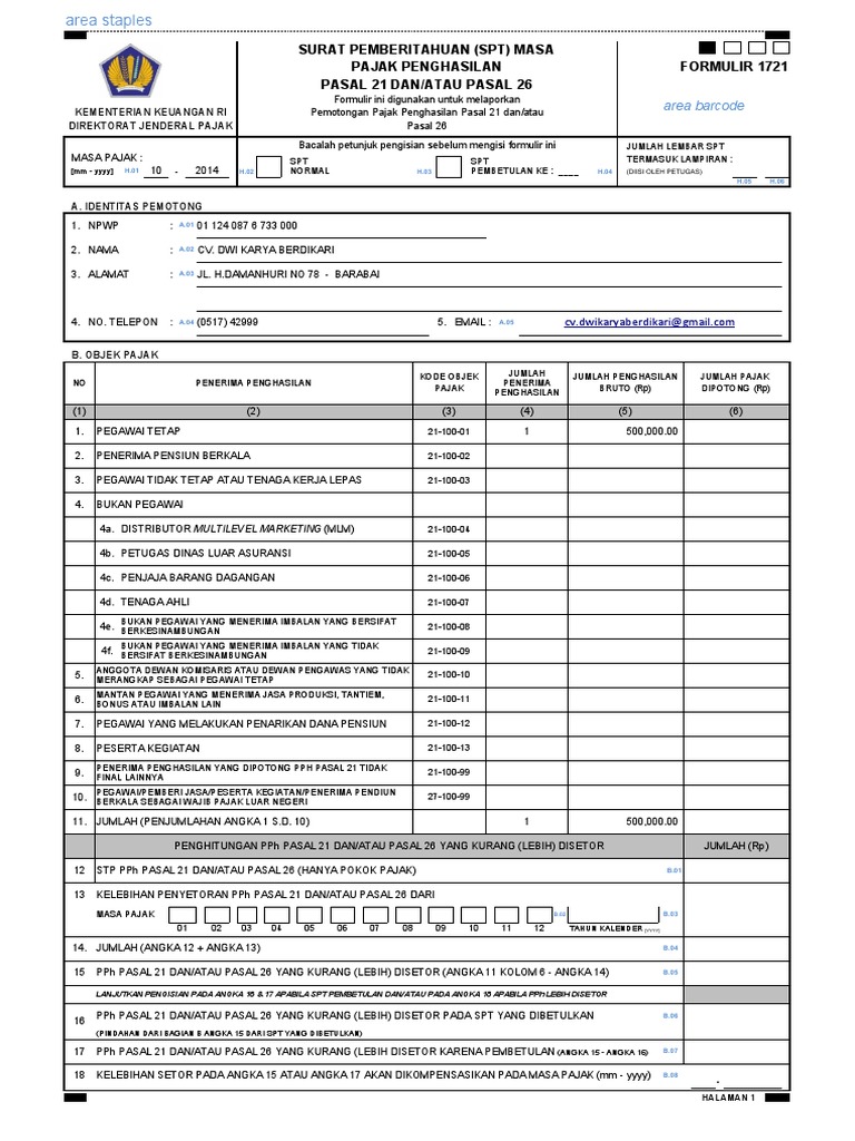 SPT PPH Pasal 21 | PDF