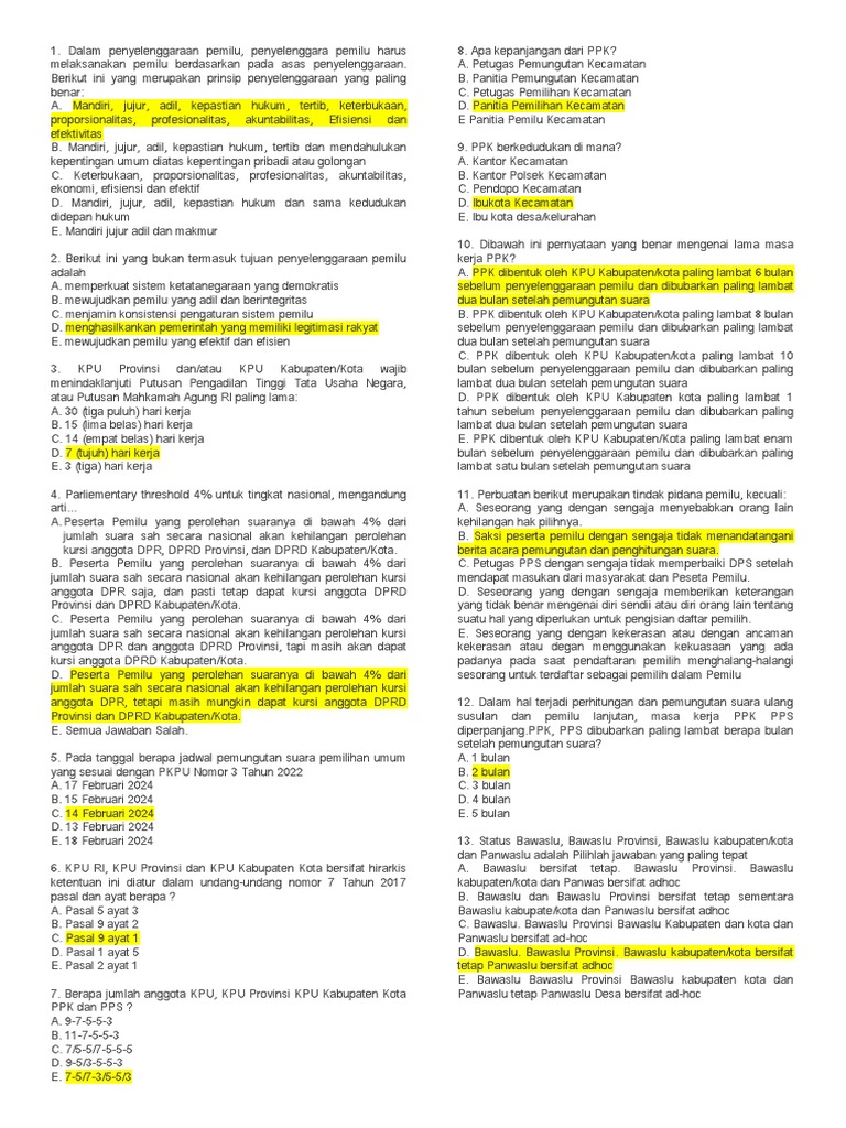 Soal Tes Testulis Ppk Pemilu 2024 Beserta Jawabannya Pdf