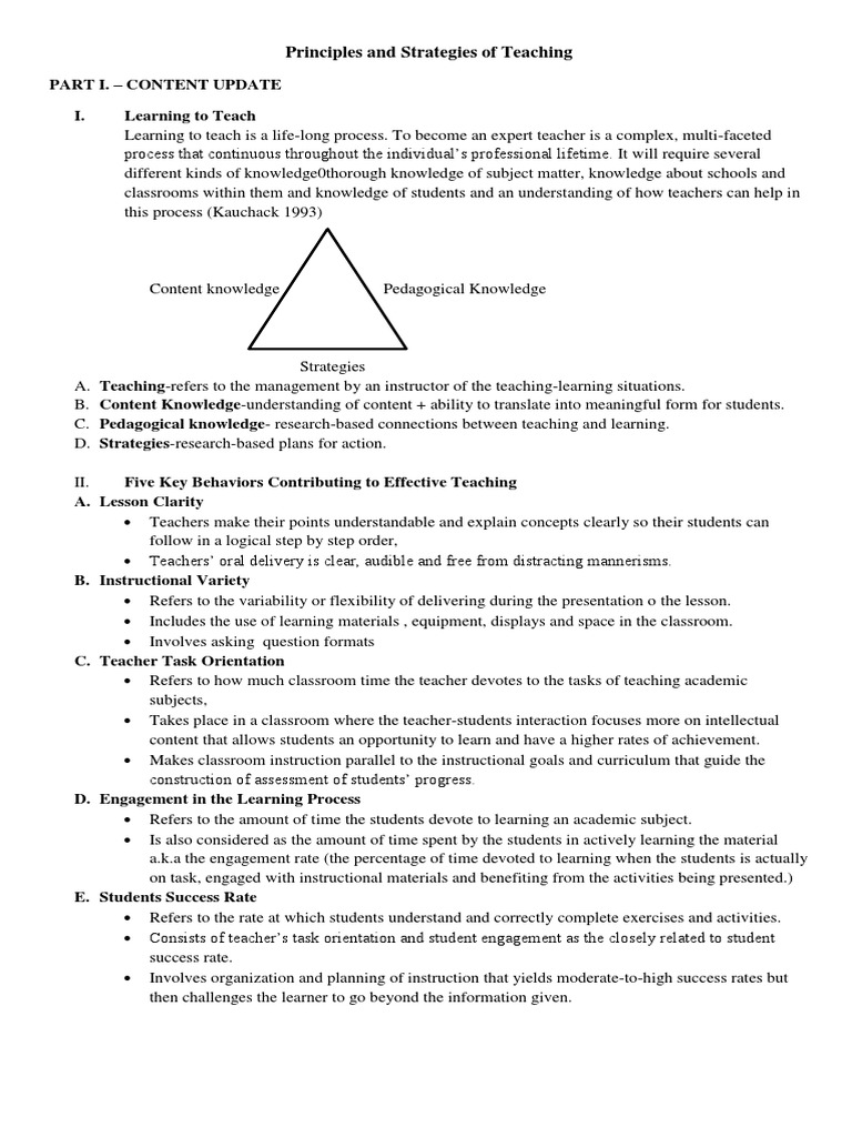 Principles and Strategies for Effective Teaching: A Comprehensive Framework for Developing ...