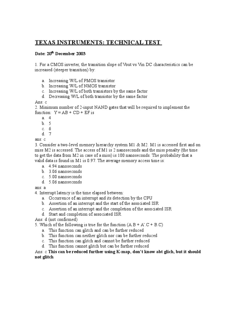 Texas Instruments Technical Test Insights | PDF | Electronic Circuits ...