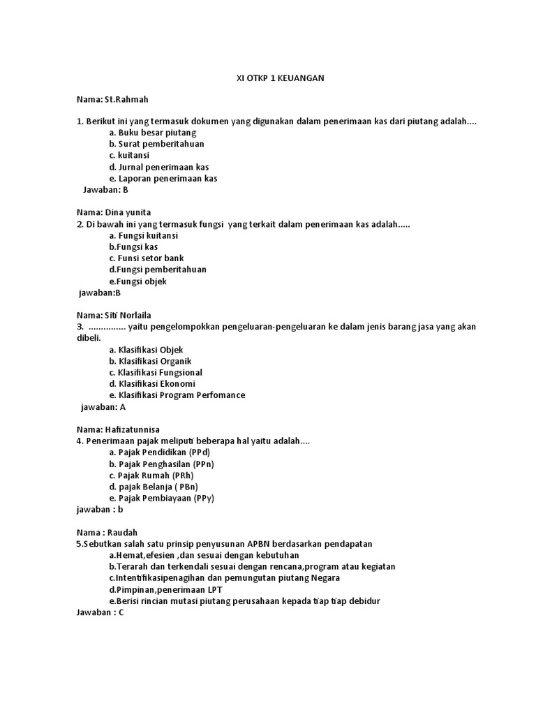 Soal Xi Otkp 1 Keuangan | PDF | Pengelolaan Keuangan & Uang | Hukum