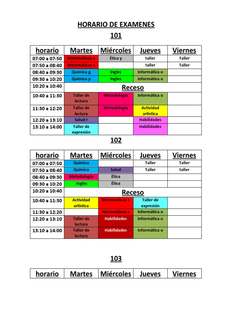 Horario de Examenes | PDF