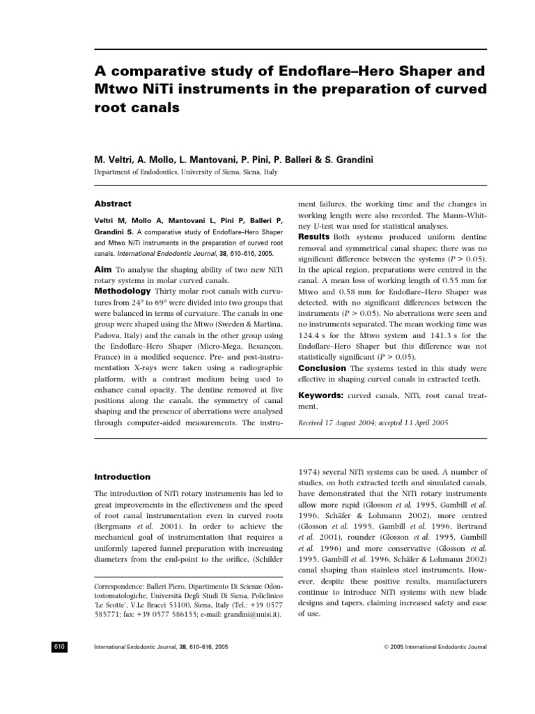 A Comparative Study of Endoflare-Hero Shaper and Mtwo | PDF | Helix ...