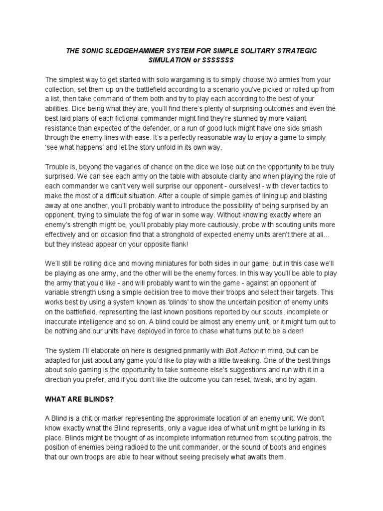 Solo Wargaming Blind Rules | PDF | Infantry | Tanks