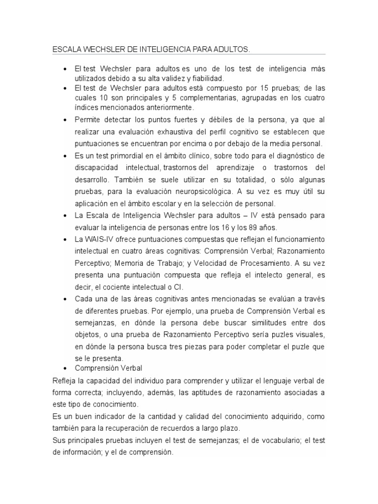 Escala Wechsler de Inteligencia para Adultos | PDF | Inteligencia ...