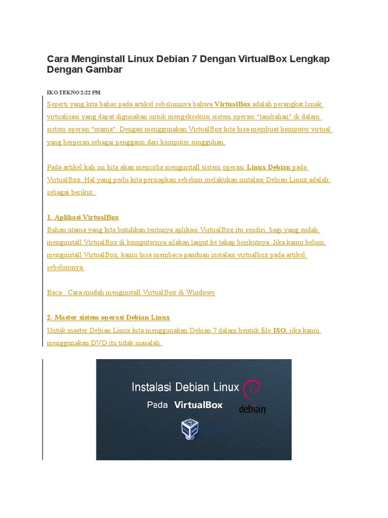 Cara Menginstall Linux Debian 7 Dengan VirtualBox Lengkap Dengan Gambar | PDF | Komputer