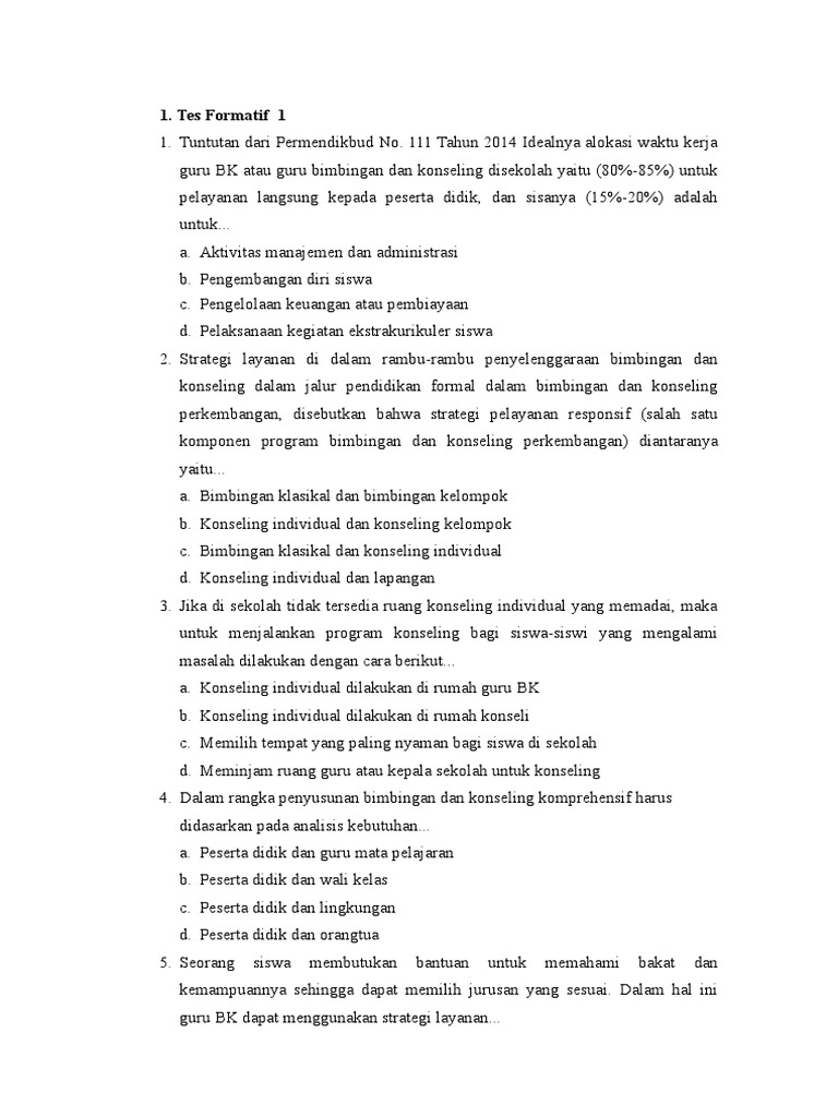 Tes Formatif Bimbingan Konseling | PDF