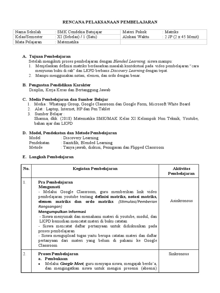 Contoh RPP Blended Learning Dengan Metode Flipped Classroom | PDF