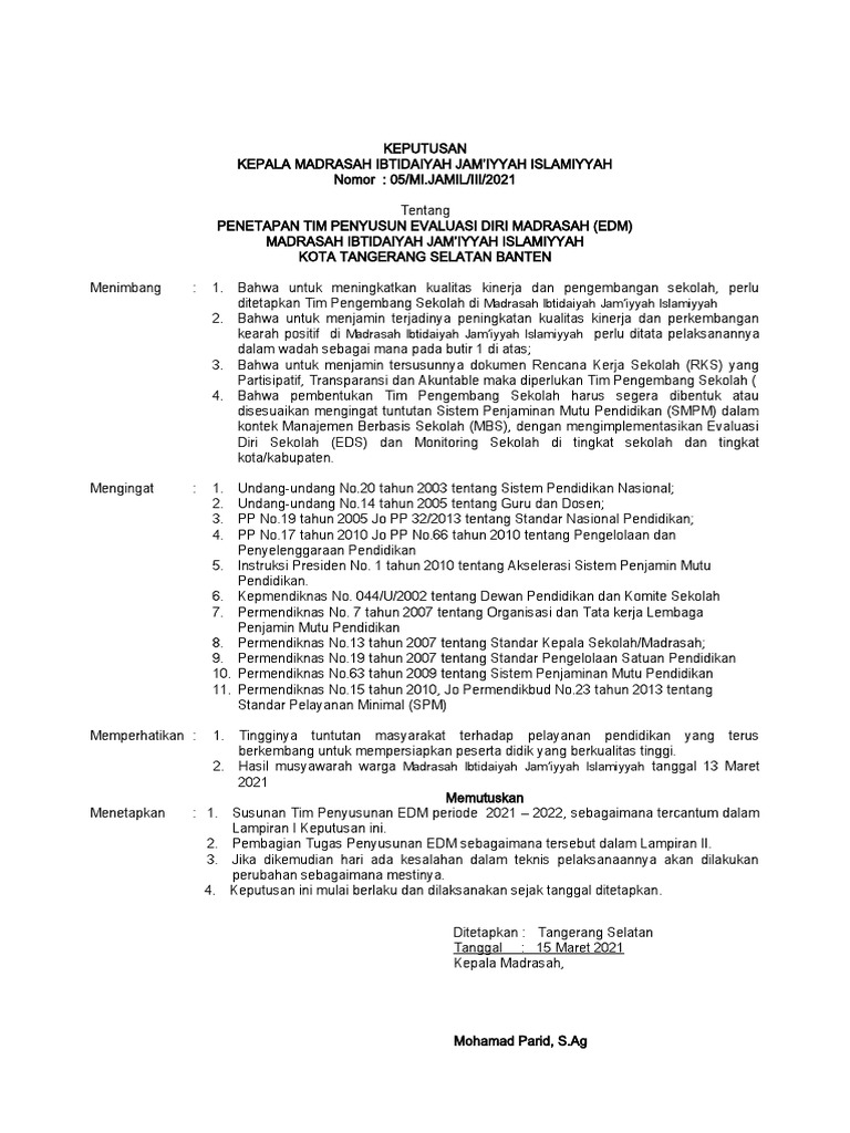 SK Tim Penyusun Edm - Kami Madrasah | PDF