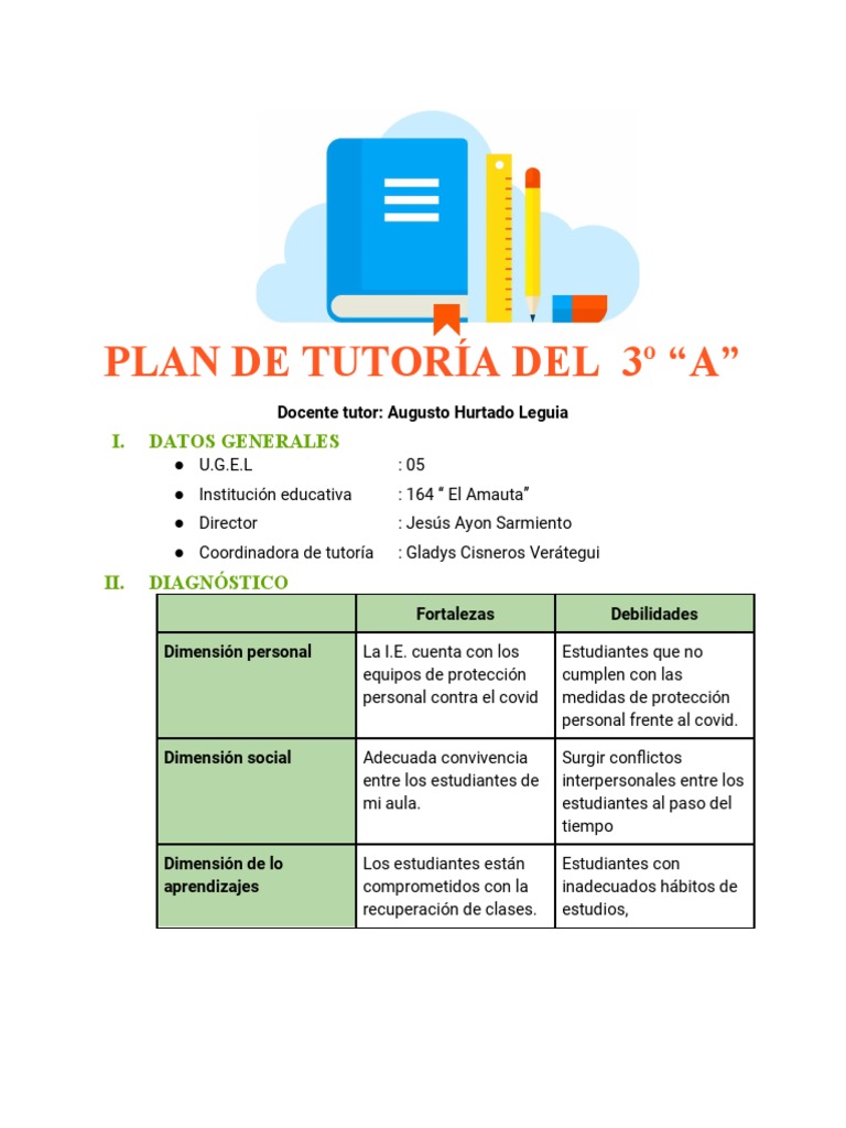 PLAN DE TUTORIA DE AULA 3º _A_ | PDF | Salón de clases | Aprendizaje