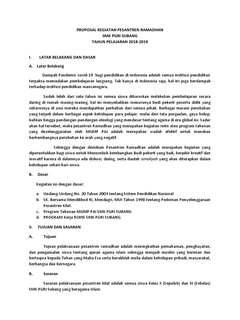 Proposal Pesantren Ramadhan | PDF | Karier & Perkembangan | Kesehatan ...