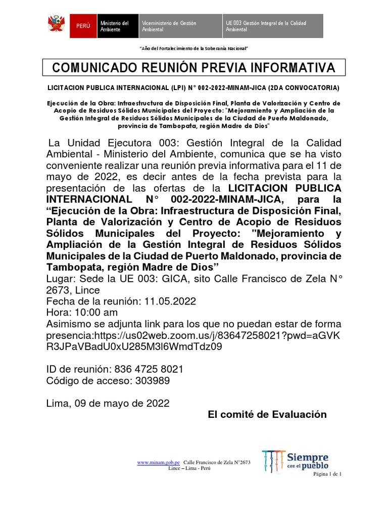 Comunicado Reunión Previa | PDF