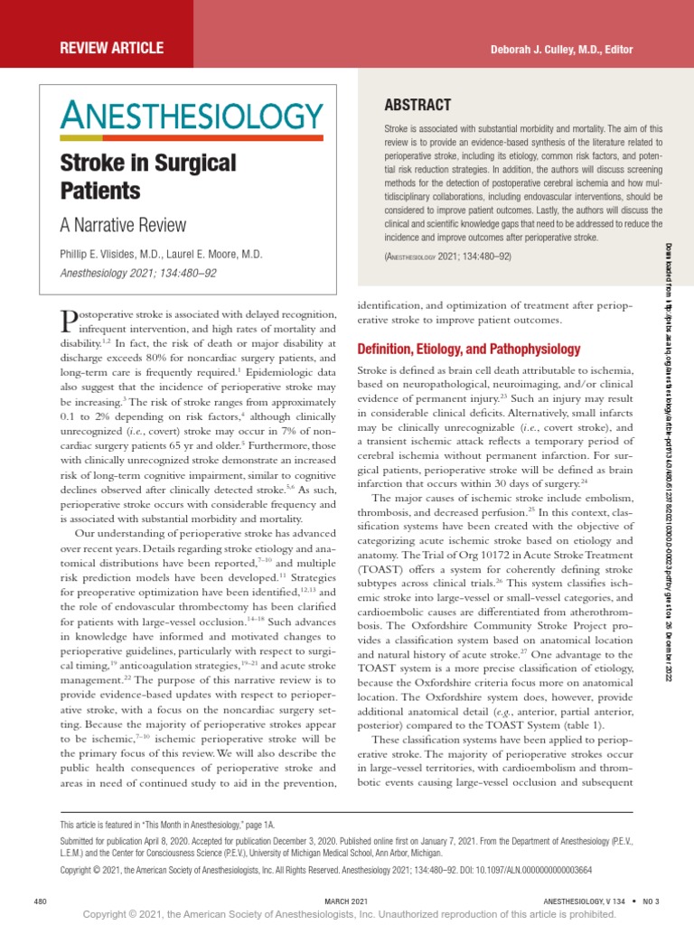 Stroke in Surgical Patients | PDF | Stroke | Anesthesia