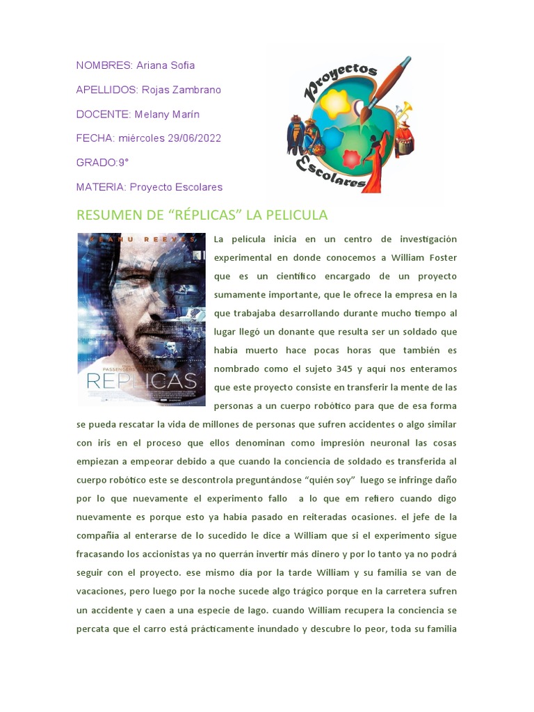 Resumen de La Pelicula Replicas | PDF | Clonación