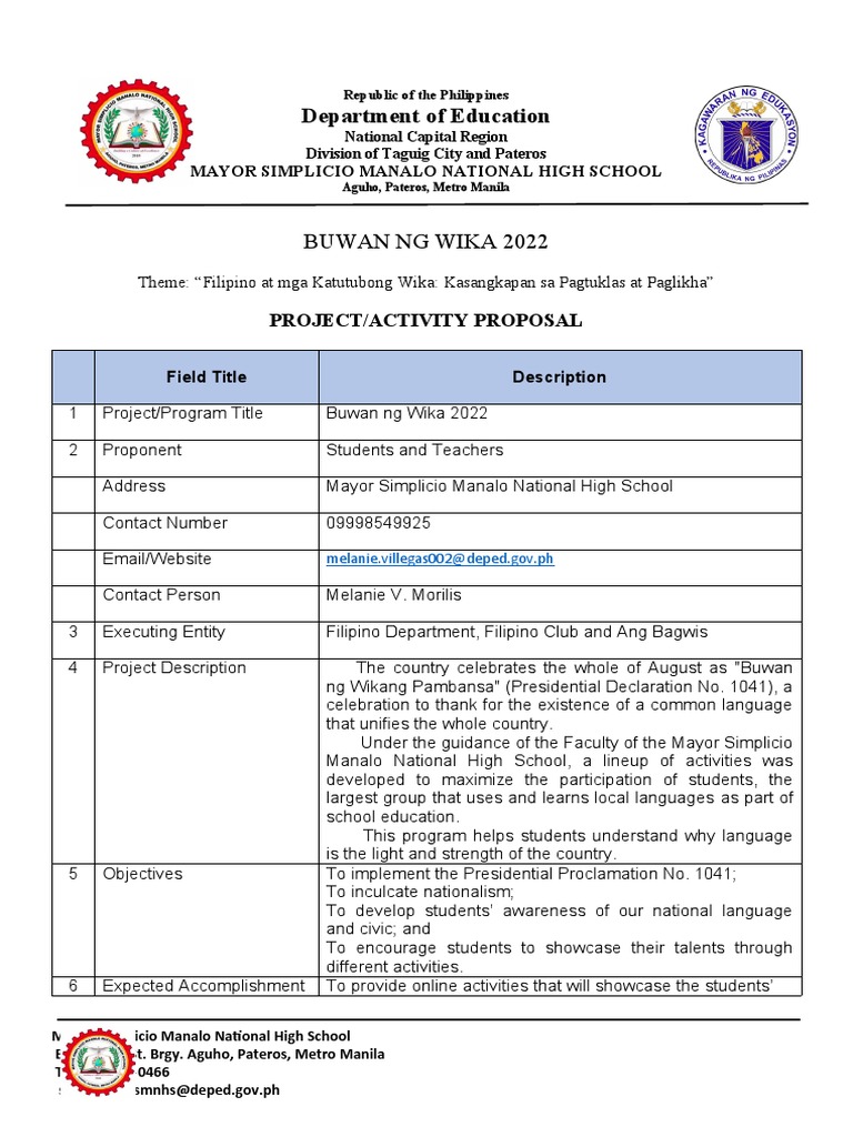 Project Proposal Buwan NG Wika 2022 | PDF | Philippines
