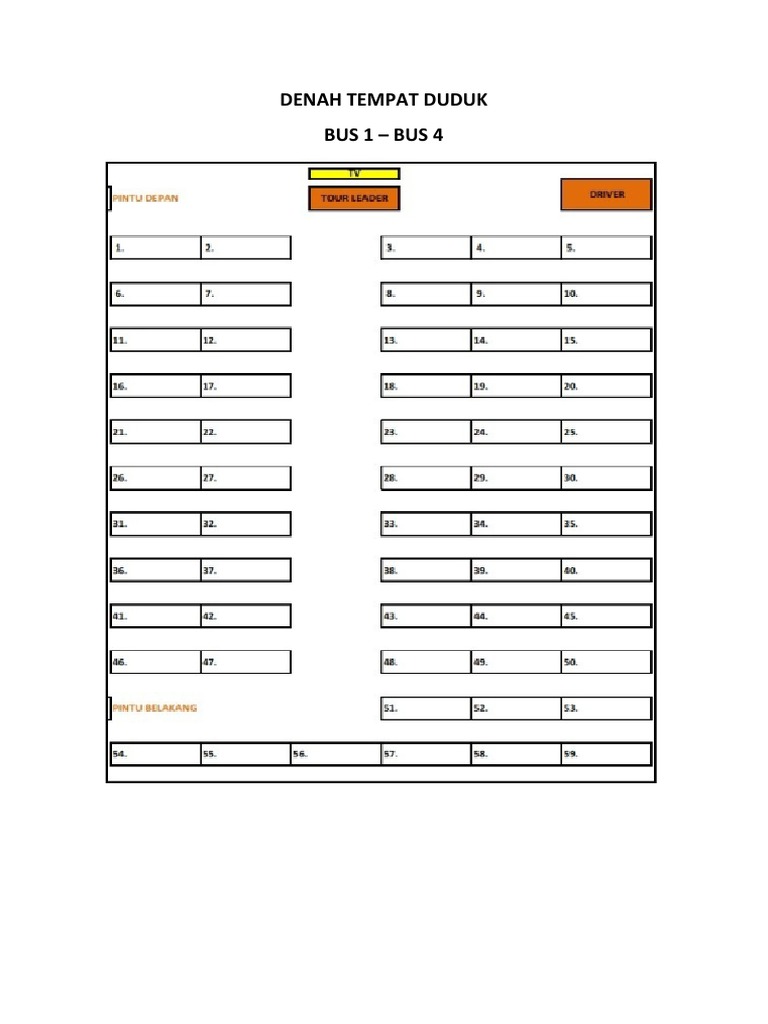 Denah Tempat Duduk Bus 1 - Bus 4 | PDF
